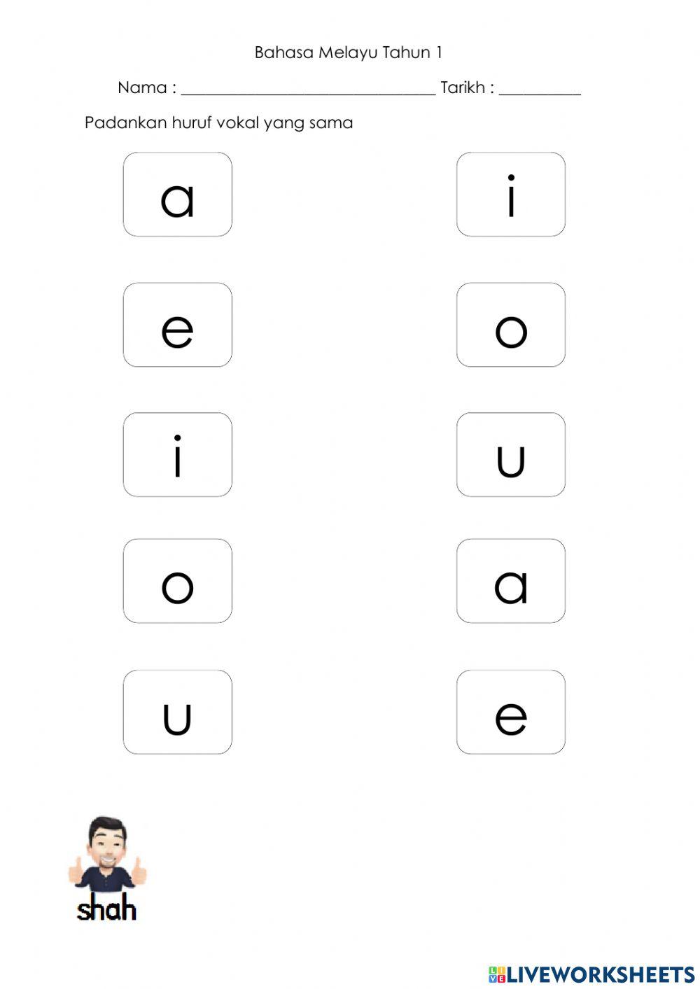 Padankan huruf vokal activity | Live Worksheets