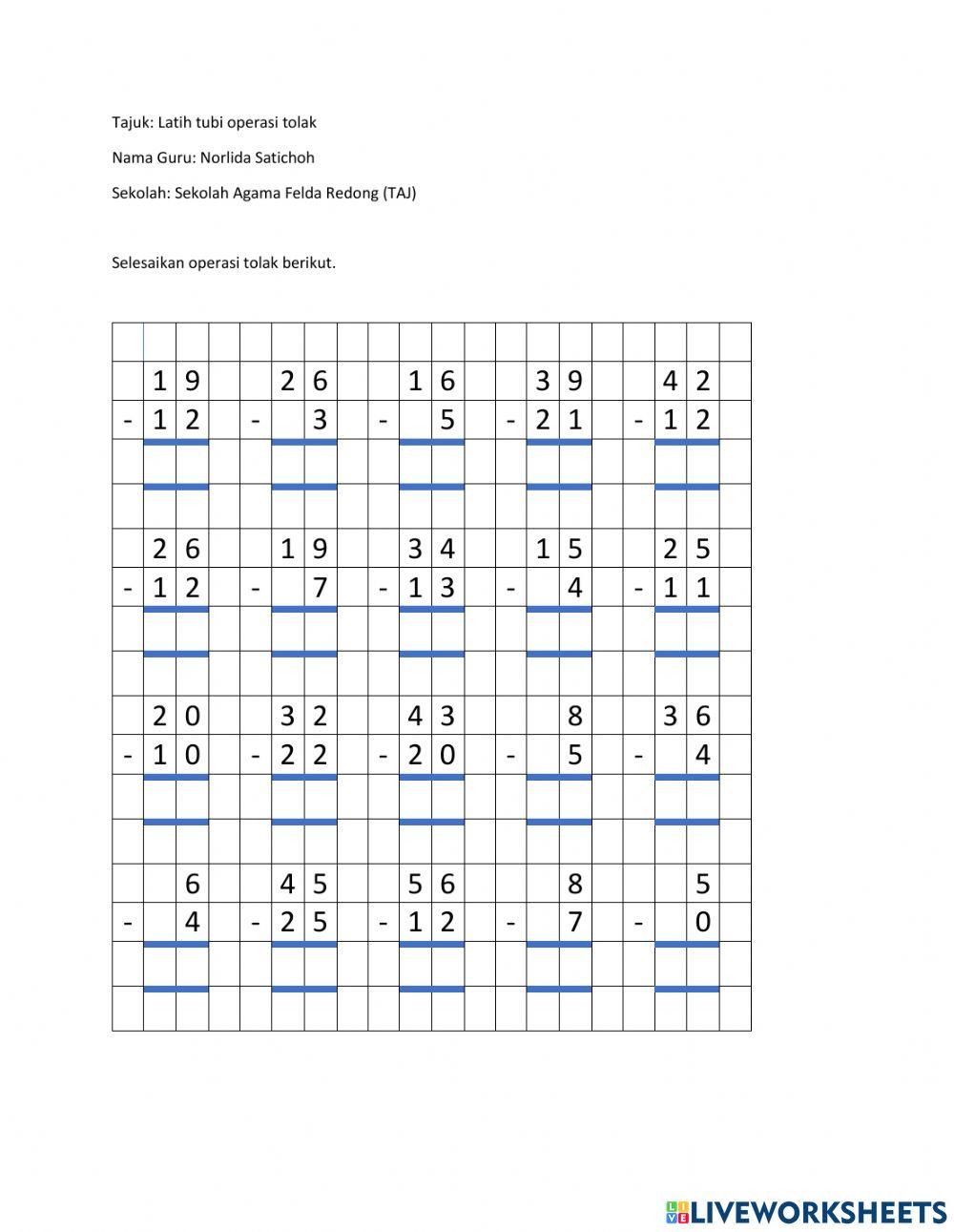 Operasi Tolak online exercise for TAJ | Live Worksheets