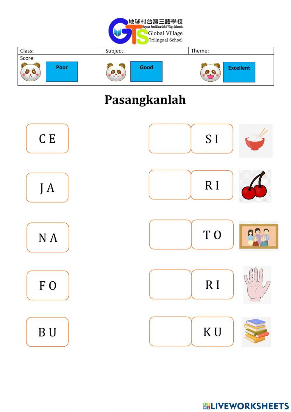 Memasangkan Suku Kata worksheet | Live Worksheets