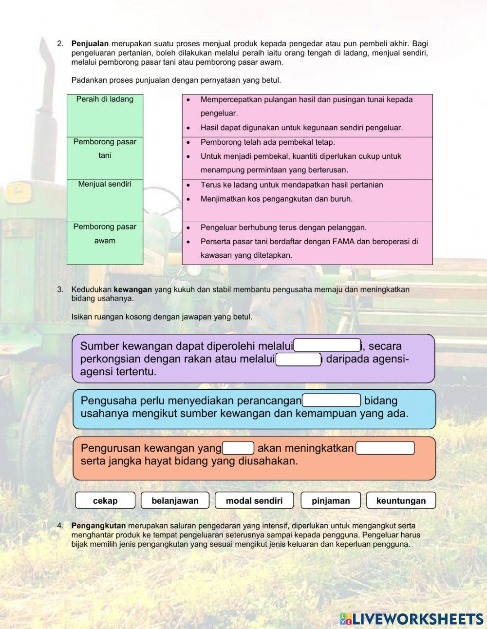 Pertanian T5: Kehendak Pengguna Aktiviti Pemasaran worksheet | Live ...