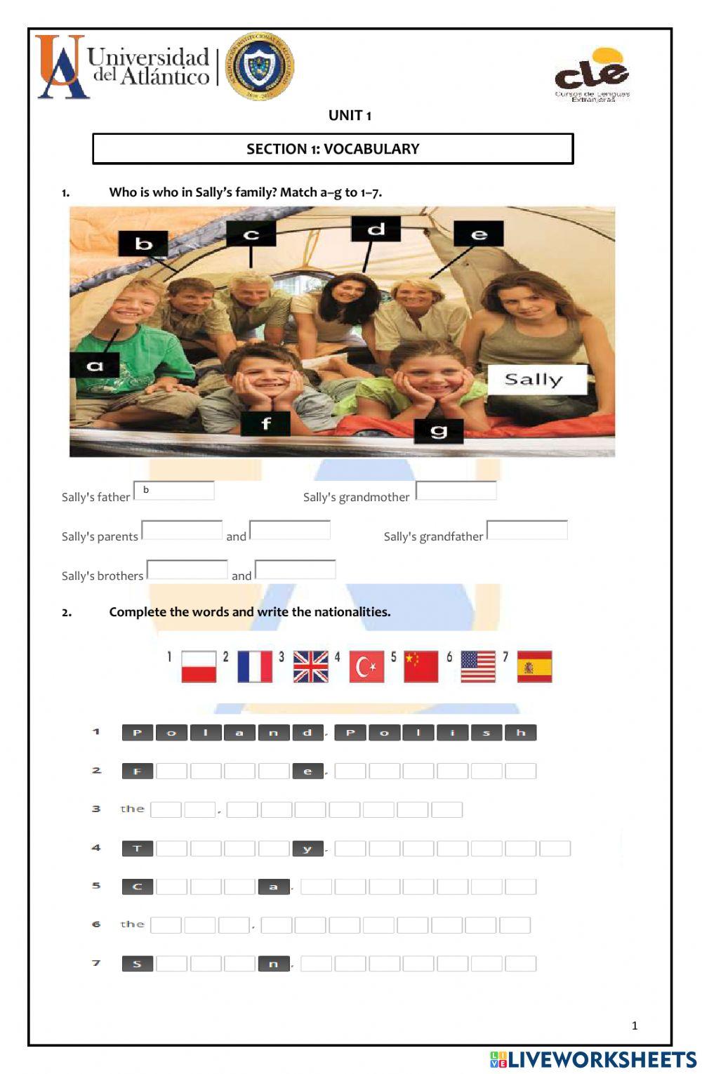 Unit -1 Juniors Level 1 worksheet | Live Worksheets