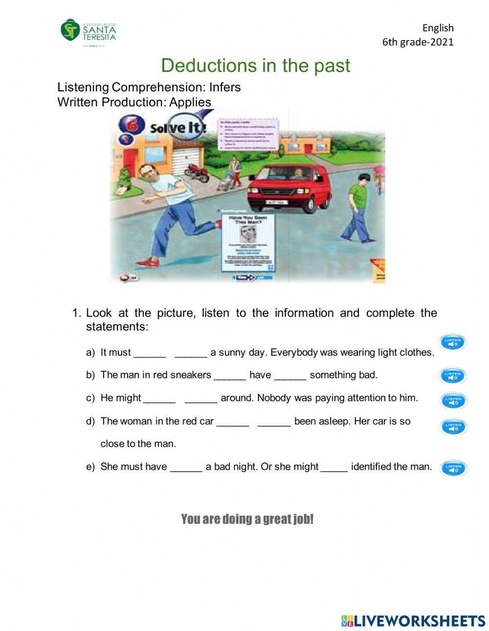 Deducing in past tense worksheet | Live Worksheets