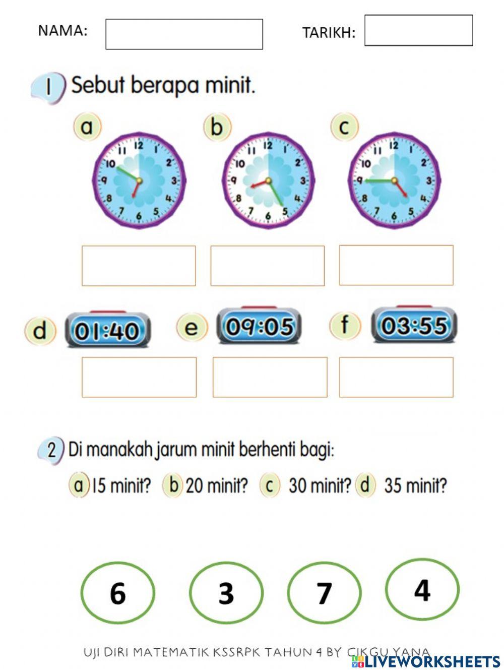 Masa dan waktu ppki worksheet | Live Worksheets