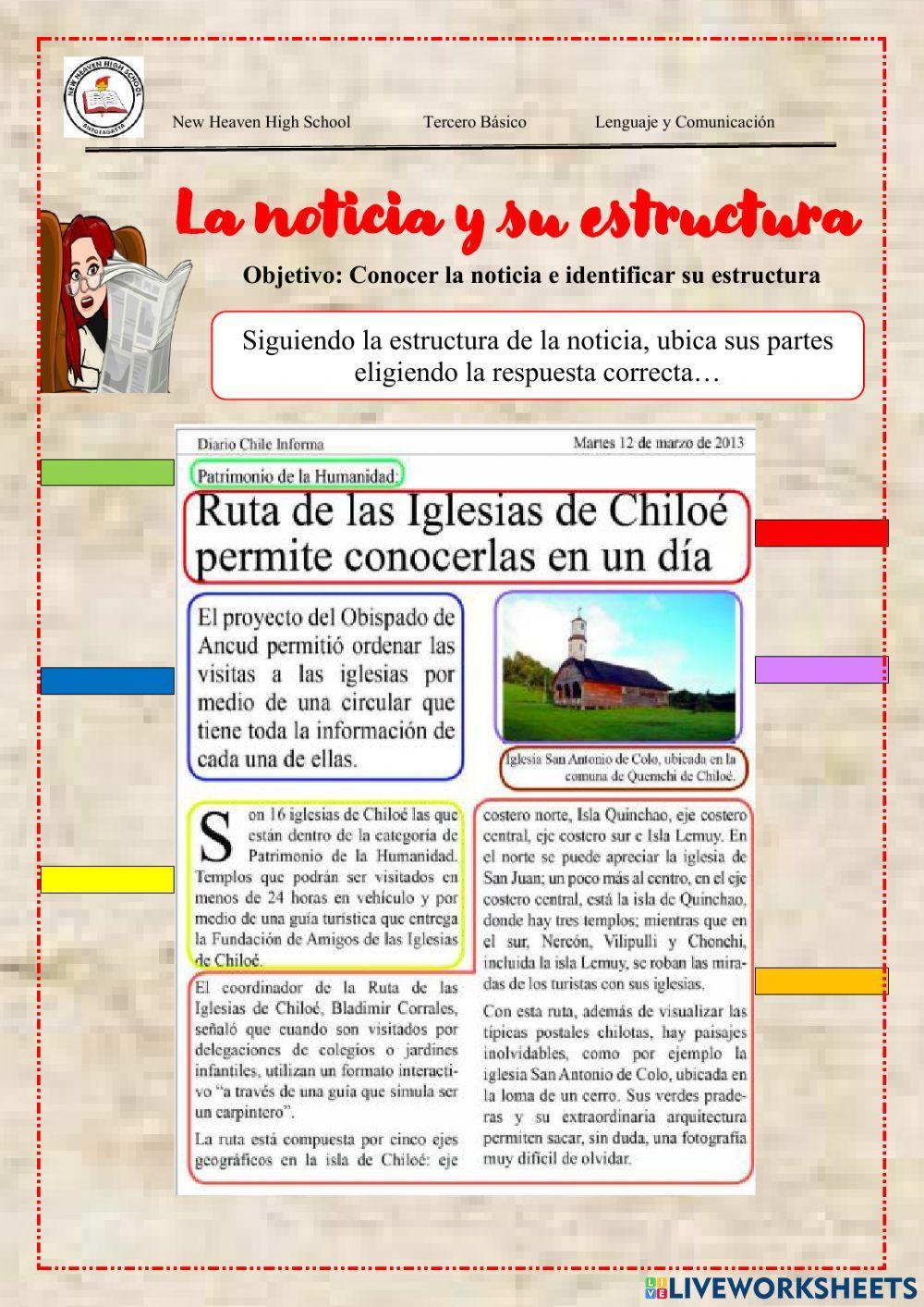 Estructura de la noticia online activity | Live Worksheets