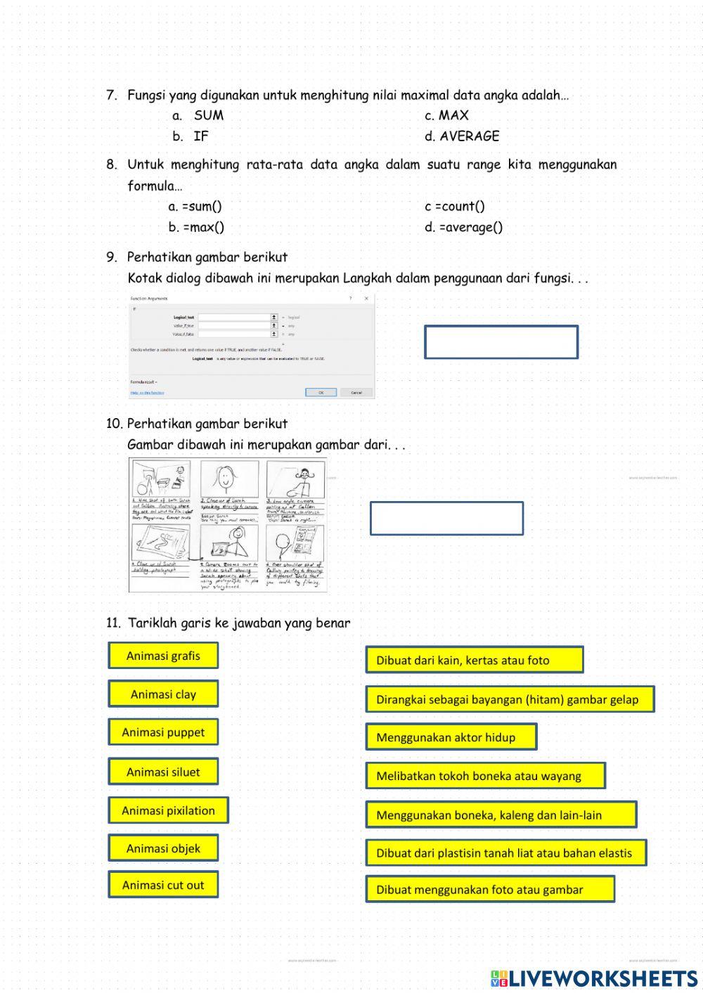 Latihan TIK Ms. Excel & Animasi Stop Motion worksheet | Live Worksheets