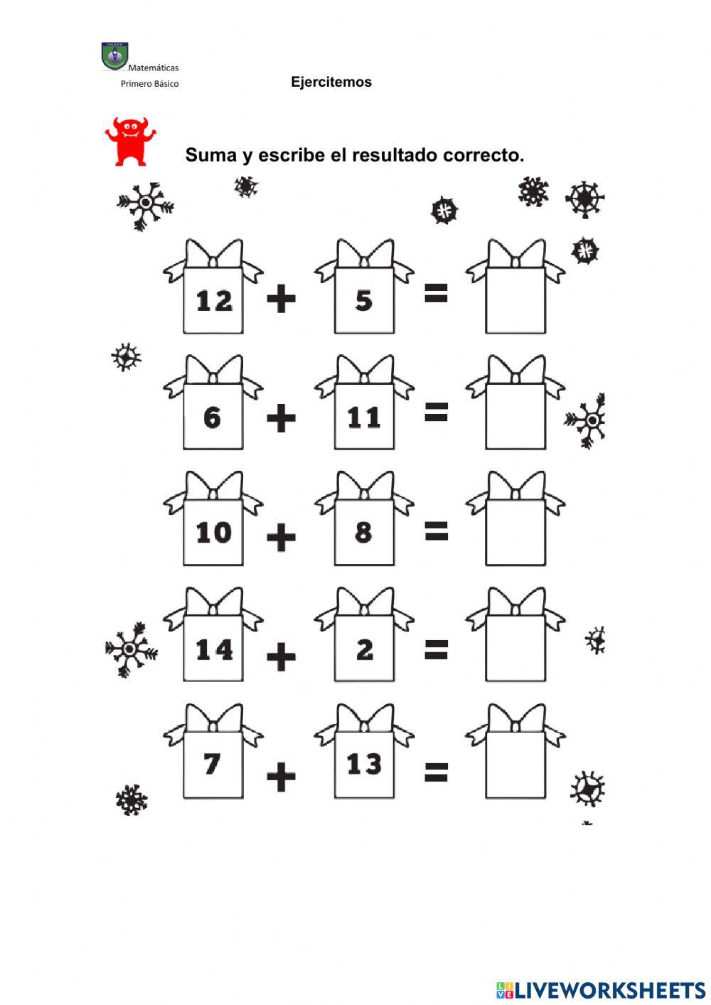 Sumar worksheet for 1ero. básico | Live Worksheets