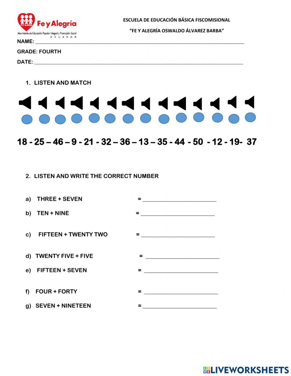 Evaluation interactive exercise for 4TH | Live Worksheets