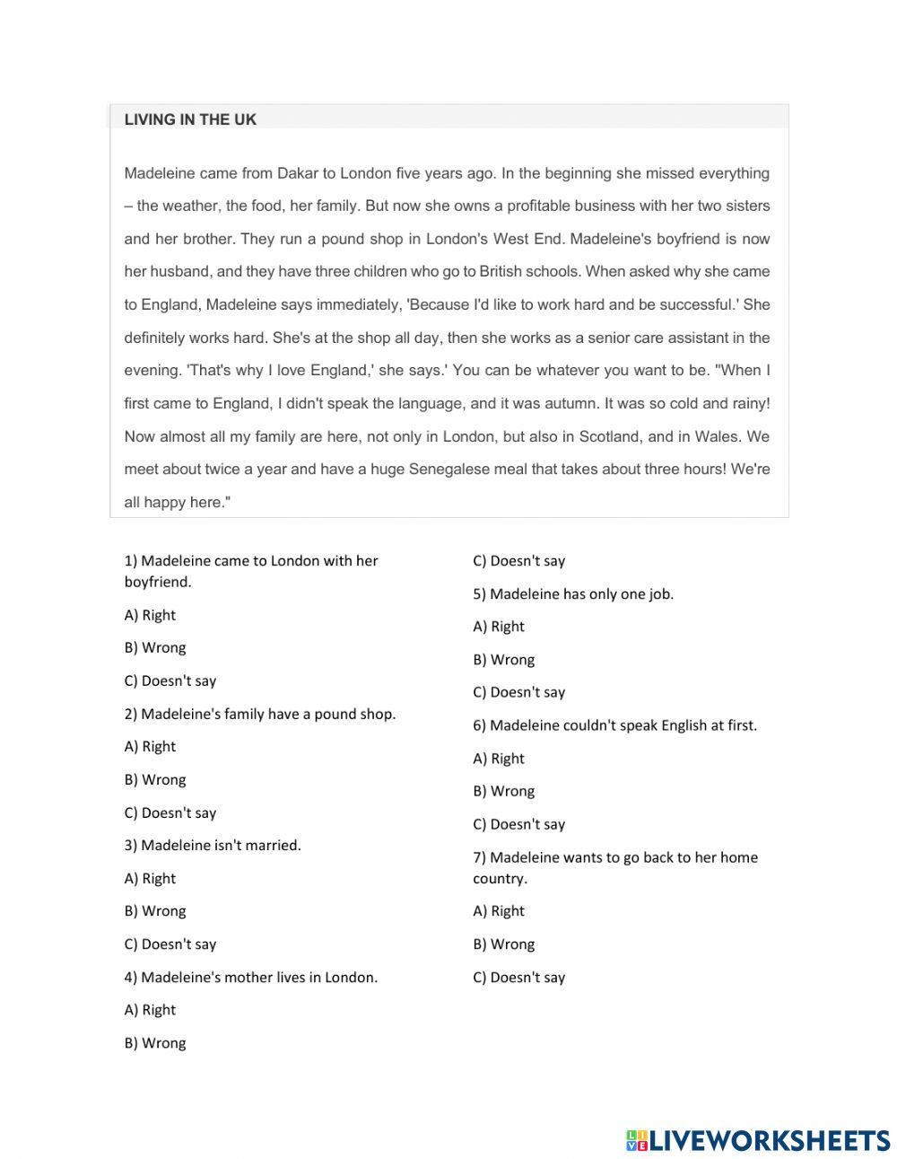 Reading KET | Free Interactive Worksheets | 6681684