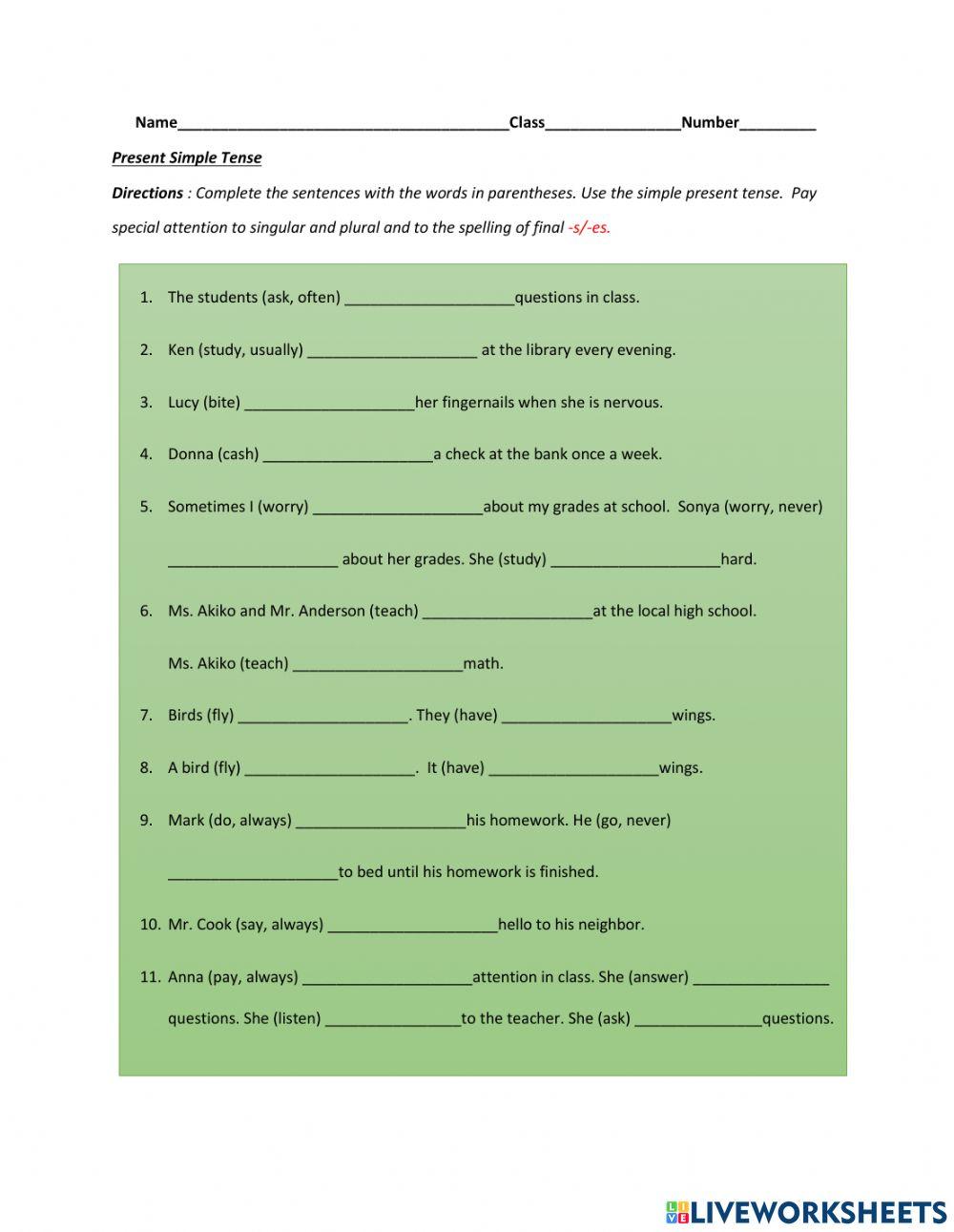 Present Simple online exercise for Grade 6-9 | Live Worksheets