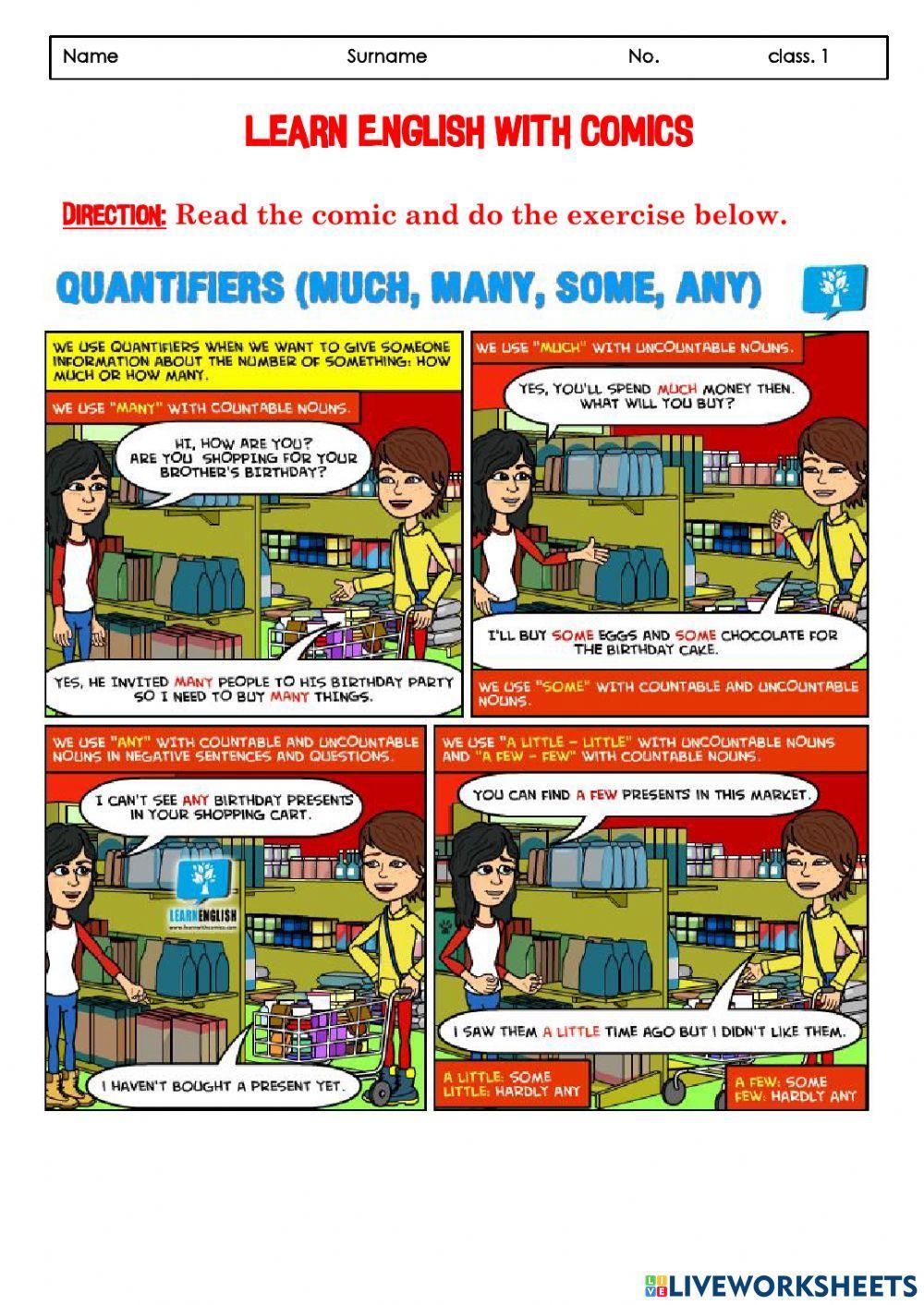 Learn English with comics worksheet | Live Worksheets