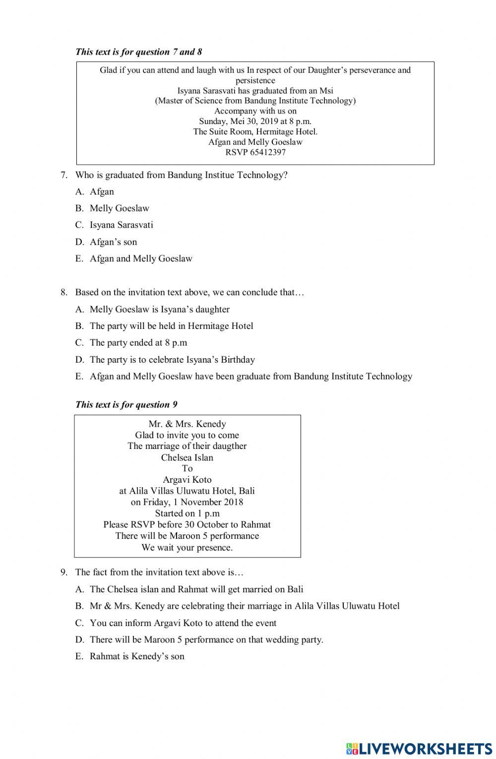 Formal Invitati… | Free Interactive Worksheets | 1248061