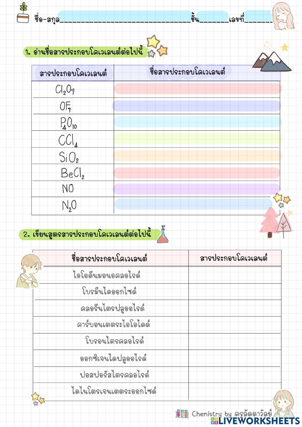 ่อ่านชื่อสารประกอบโคเวเลนต์ Online Exercise For Live Worksheets