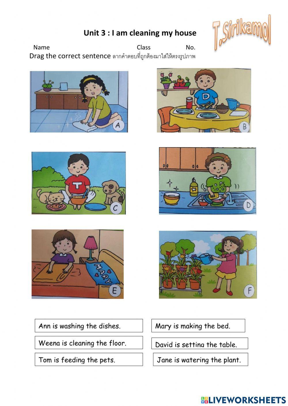 Unit:3 I am cleaning the floor. online exercise for | Live Worksheets