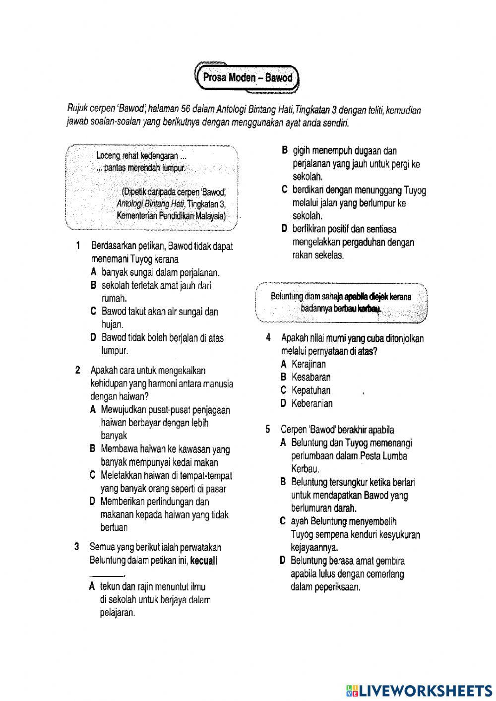 Cerpen Bawod da… | Free Interactive Worksheets | 1248663