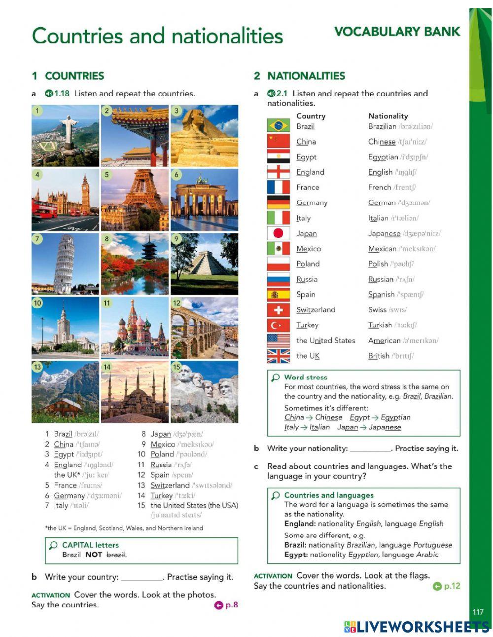 1B - Countries online exercise for | Live Worksheets