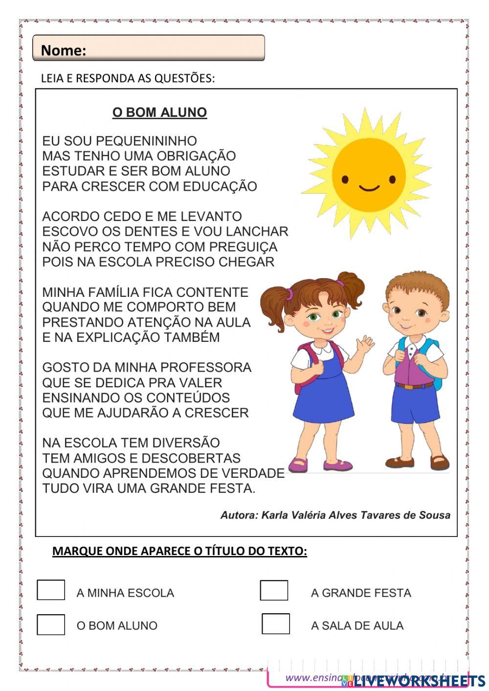 O bom aluno worksheet | Live Worksheets
