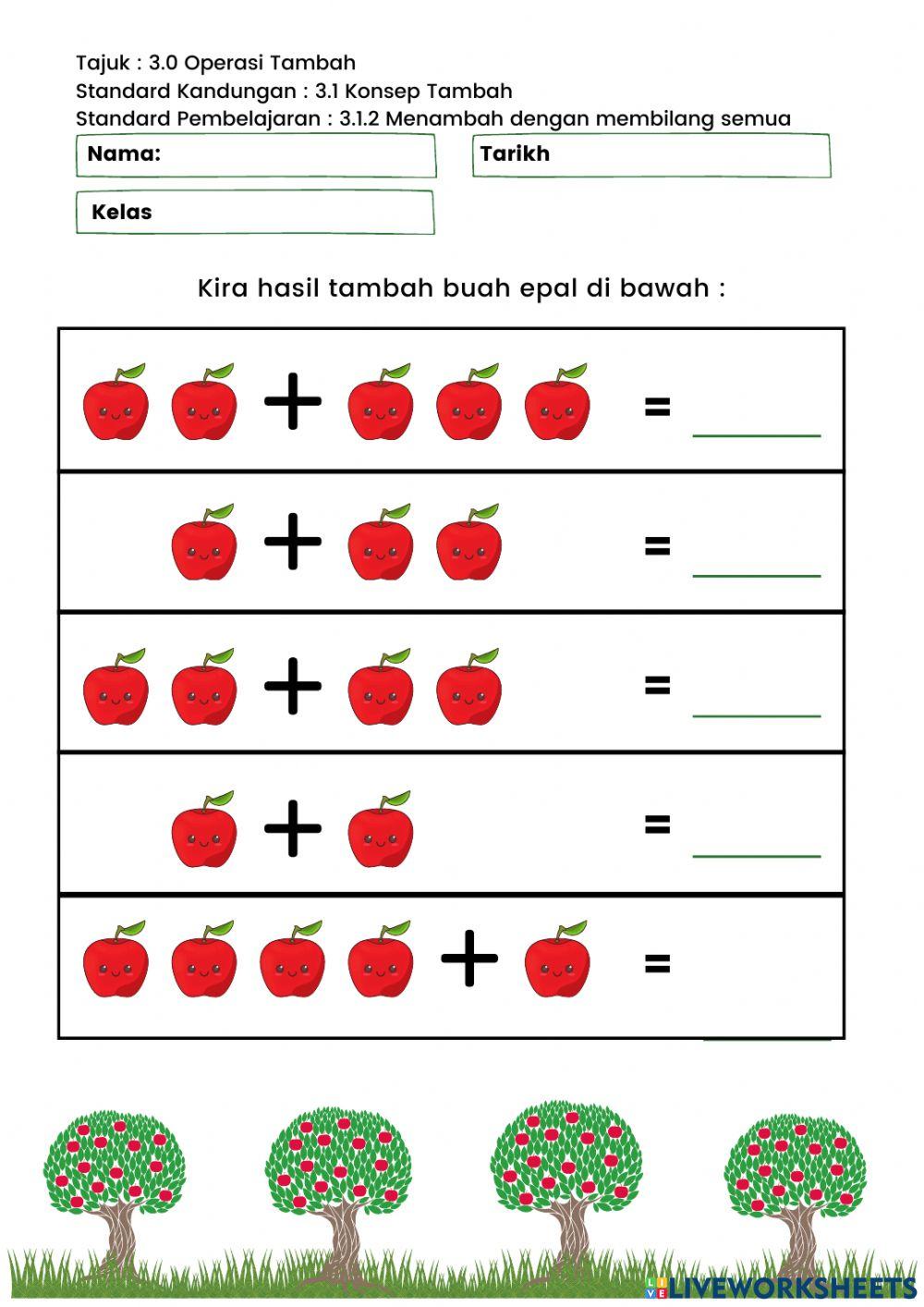 Operasi Tambah Lingkungan 10 interactive worksheet | Live Worksheets