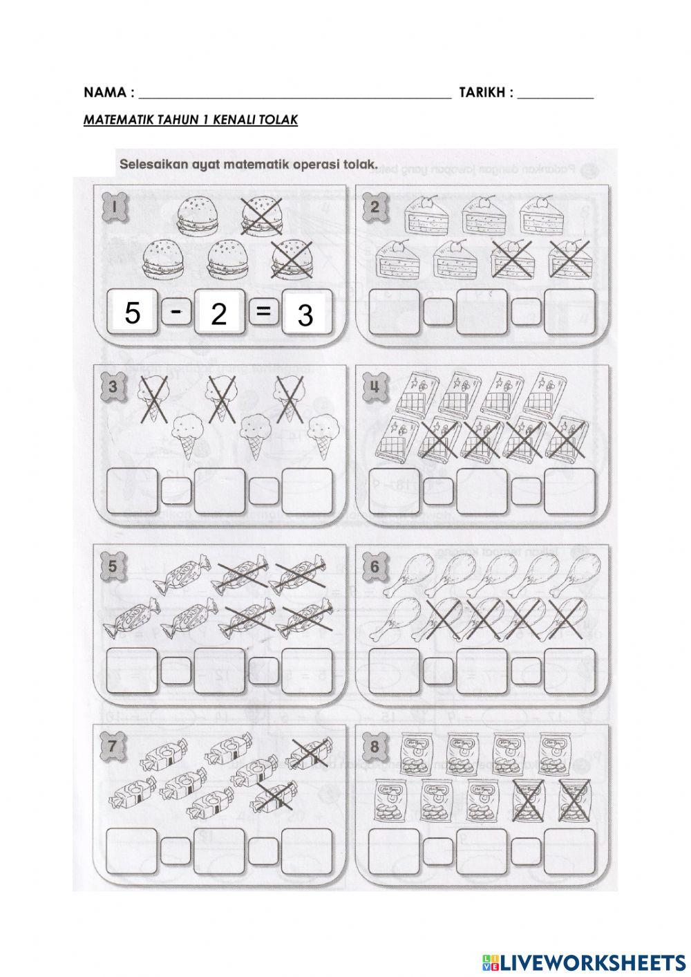 Tolak activity for 1 | Live Worksheets