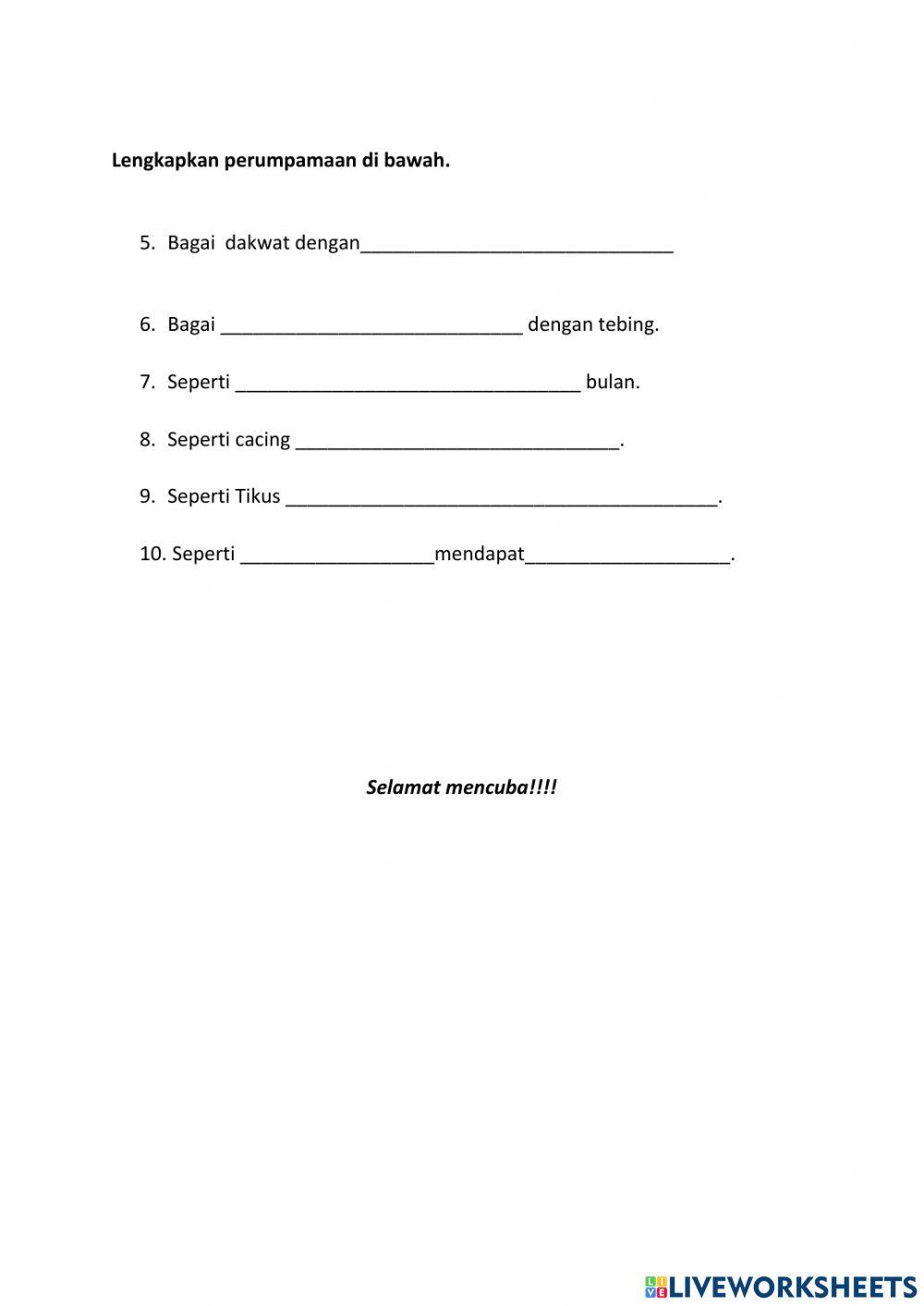 Perumpamaan online worksheet for 5 | Live Worksheets