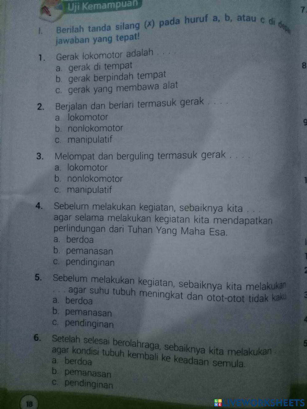 Gerak dasar lokomotor exercise | Live Worksheets