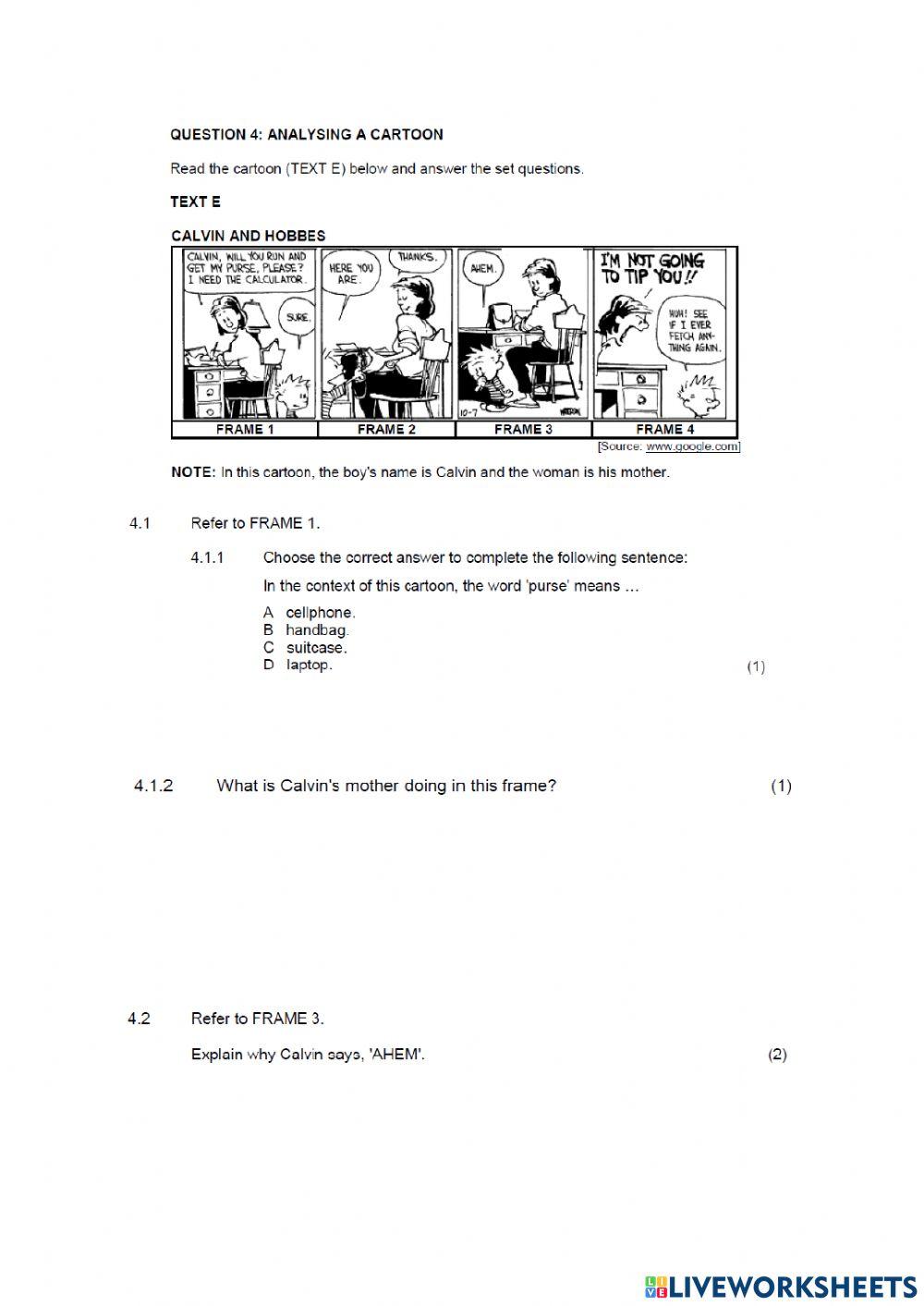 English paper 1 part 3 question 4 and 5 worksheet | Live Worksheets