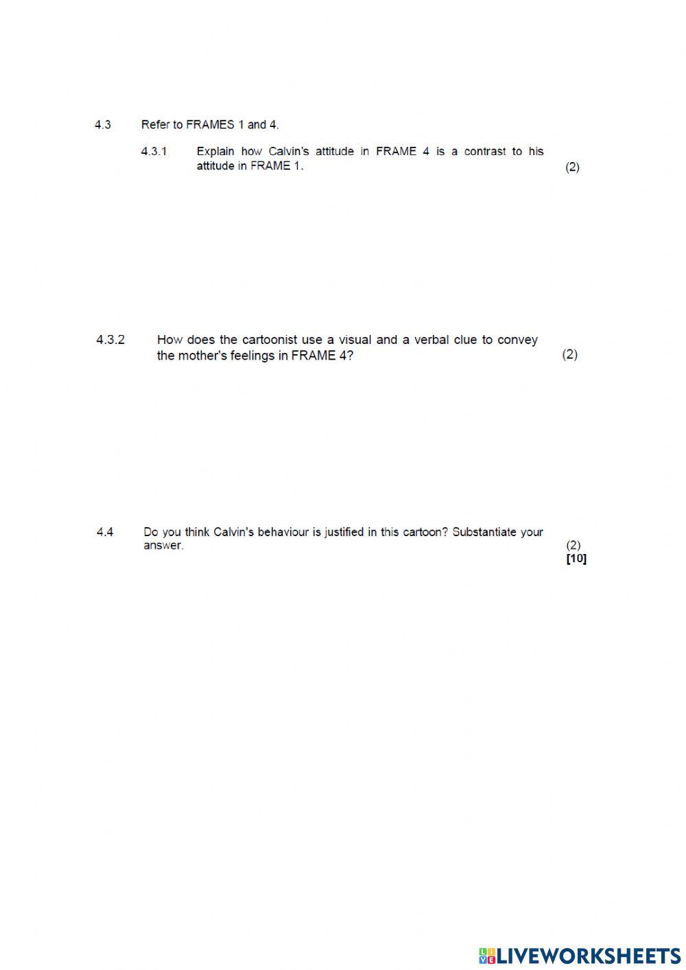 English paper 1 part 3 question 4 and 5 worksheet | Live Worksheets