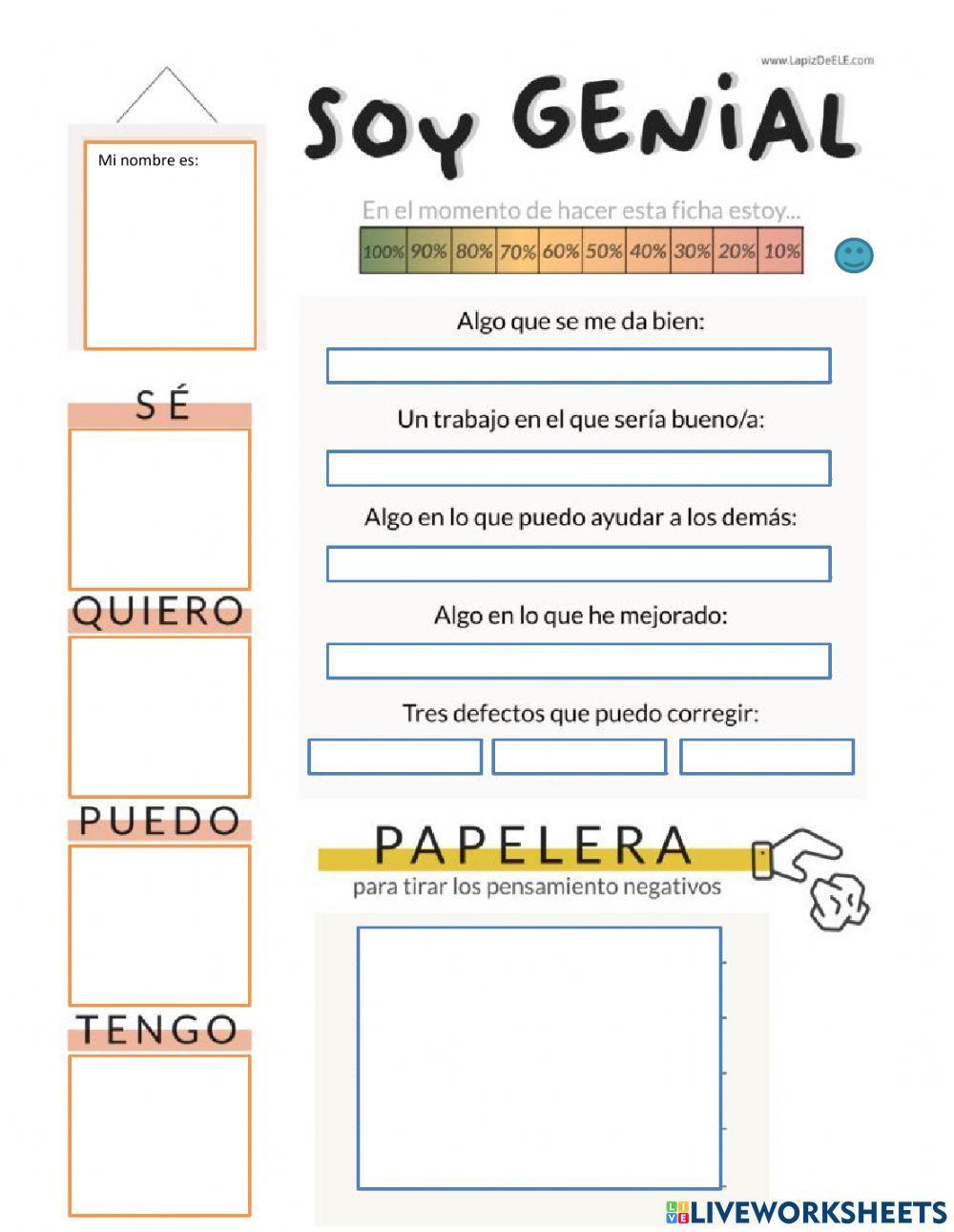 Soy genial acti… | Free Interactive Worksheets | 1250559