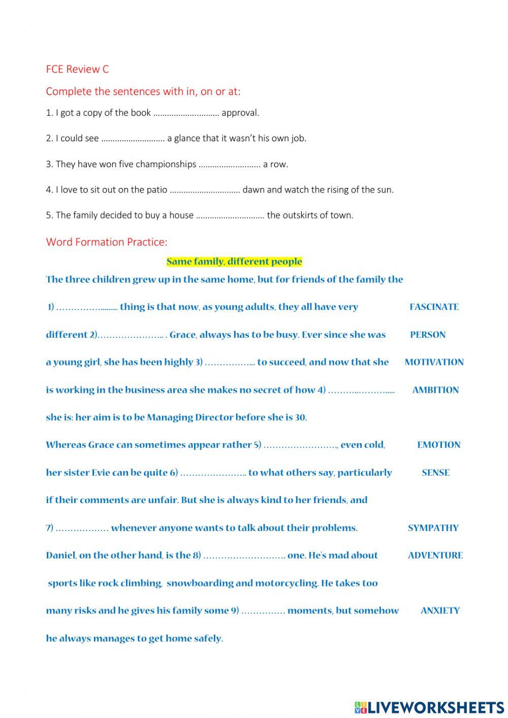 FCE Review C worksheet | Live Worksheets