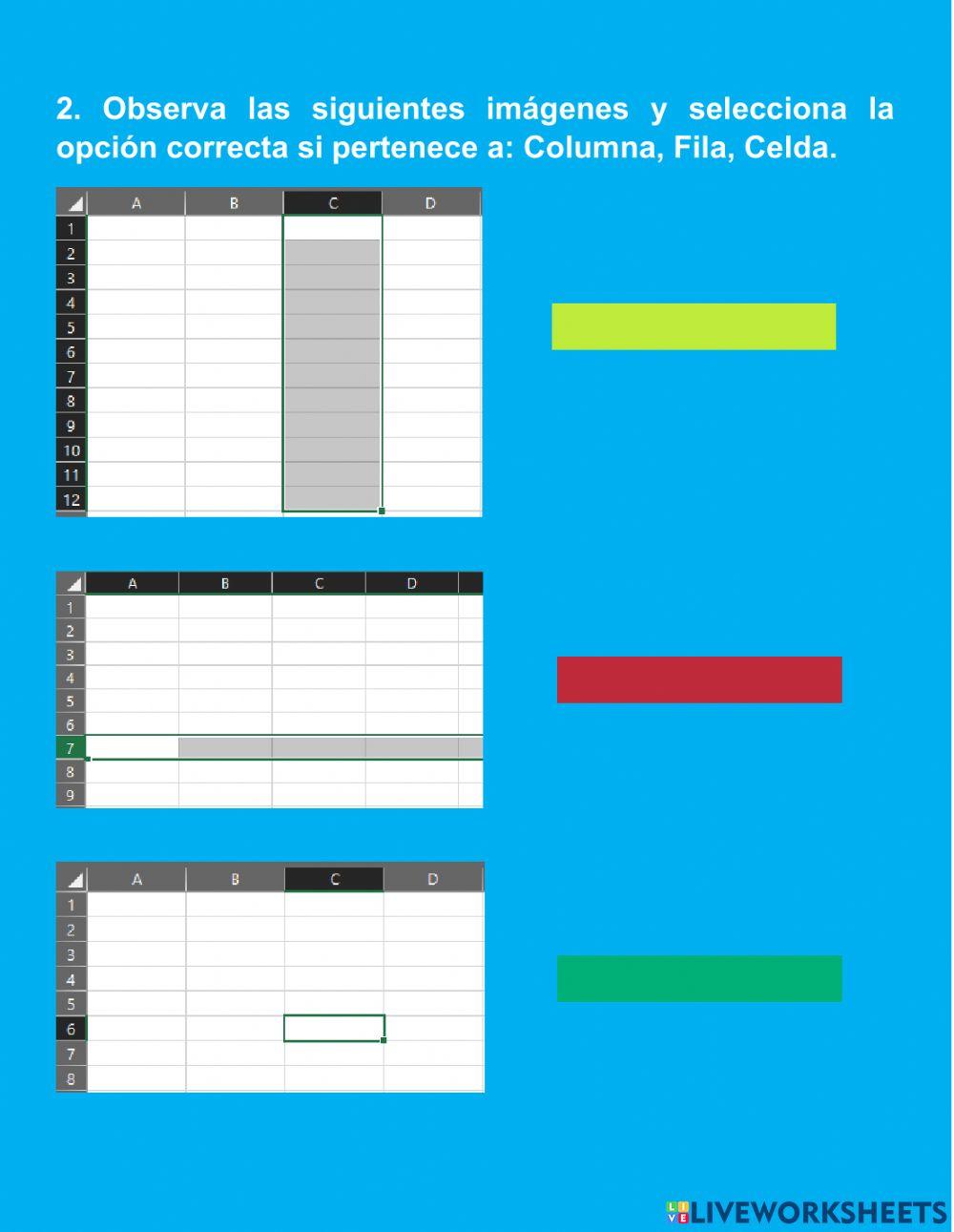 Reconocer filas, columnas y celdas en Excel online exercise for | Live ...