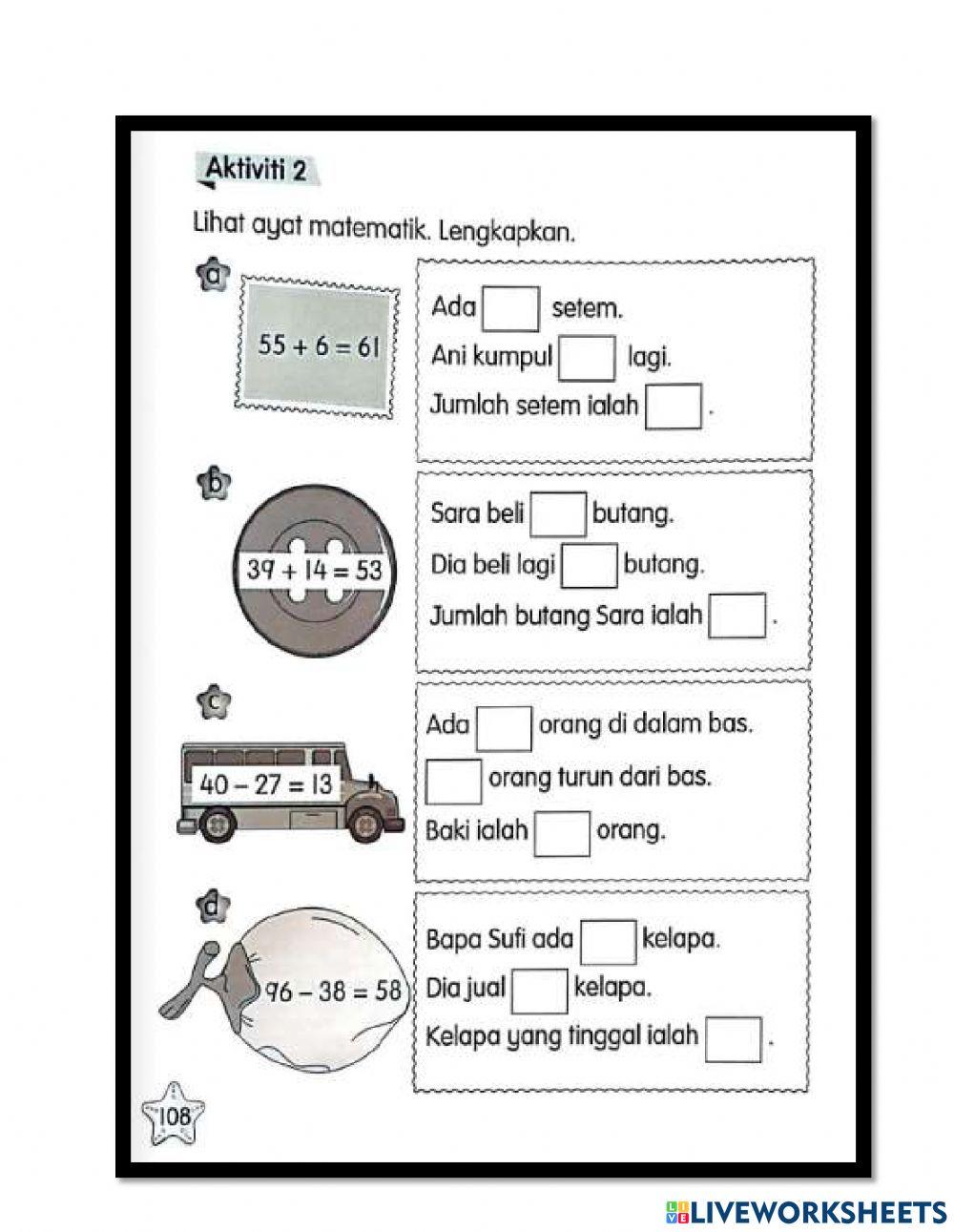 CERITA TAMBAH DAN TOLAK (BAHAGIAN 1) worksheet | Live Worksheets