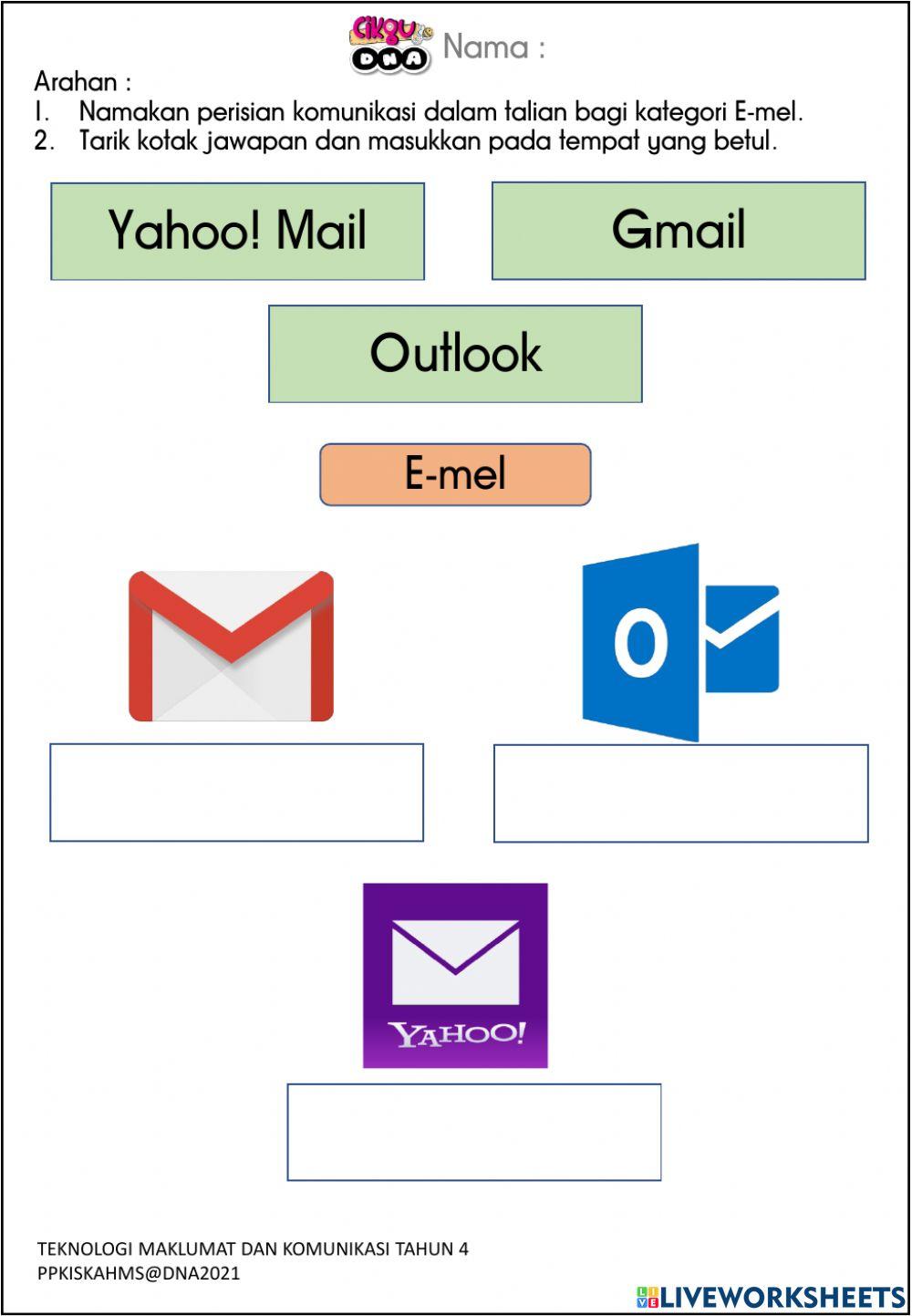 Perisian E-mel - Tahun 4 worksheet | Live Worksheets