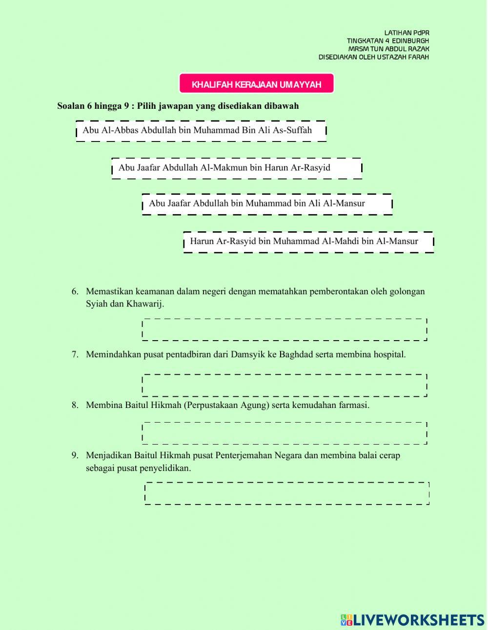 Kerajaan Abbasiyyah worksheet | Live Worksheets