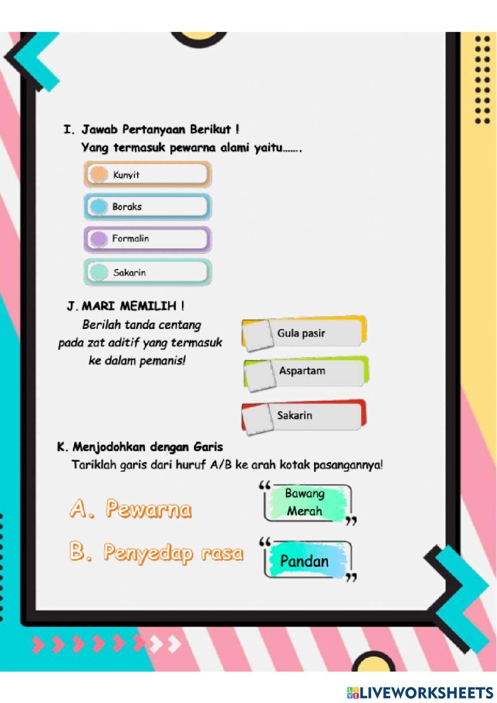 Zat additief remains, pengawet worksheet | Live Worksheets