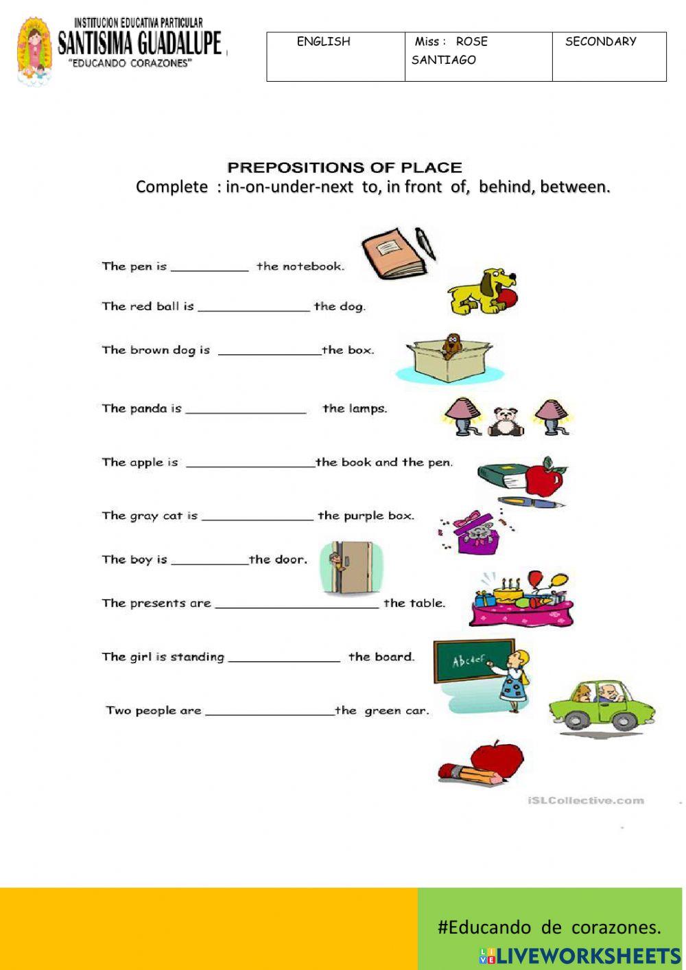 Prepositions of place next to, between , in front of online exercise ...