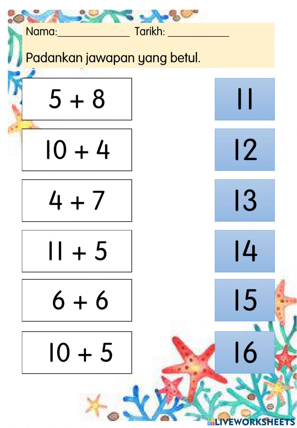 Operasi tambah … | Free Interactive Worksheets | 1251289