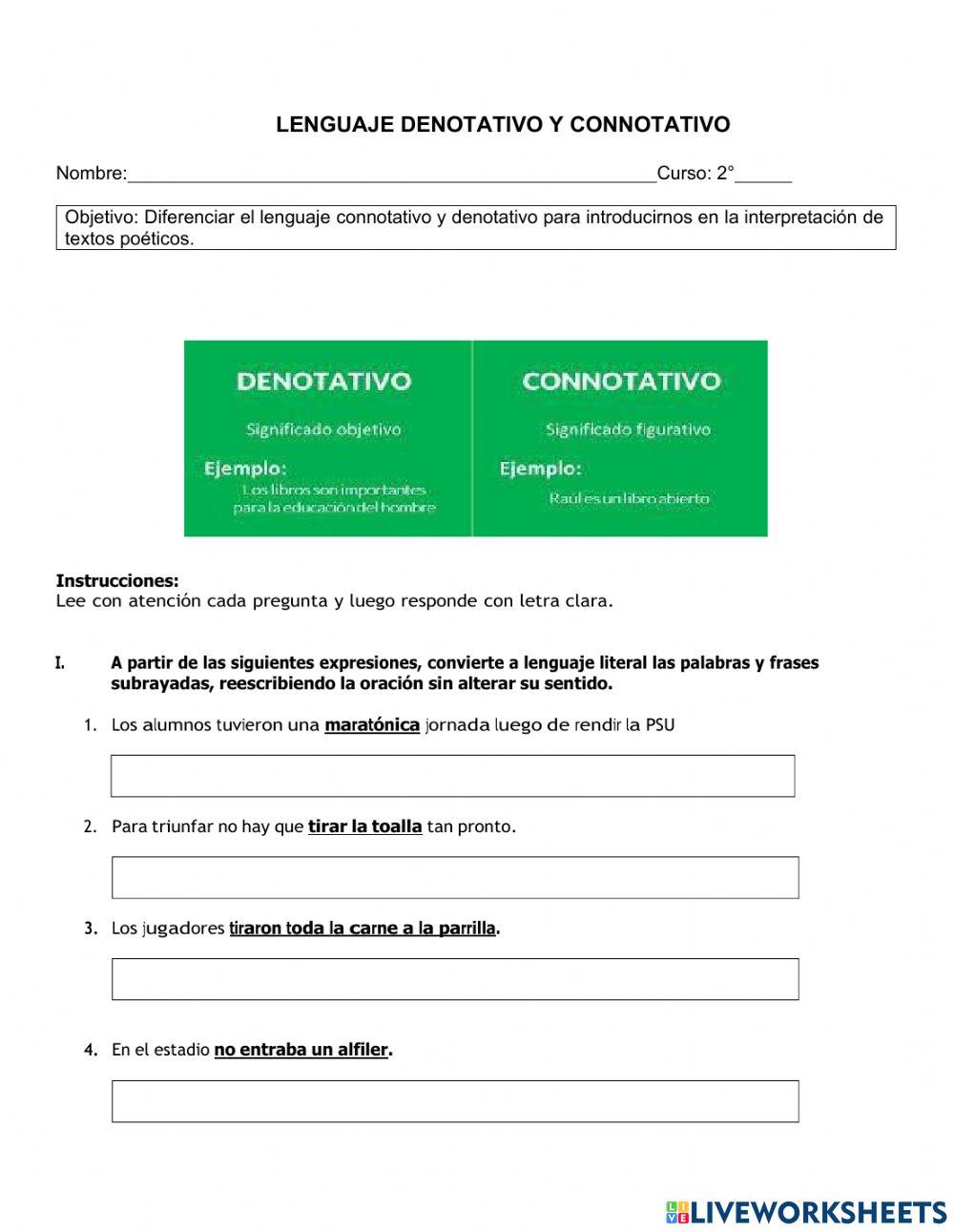 Lenguaje denotativo y connotativo worksheet | Live Worksheets