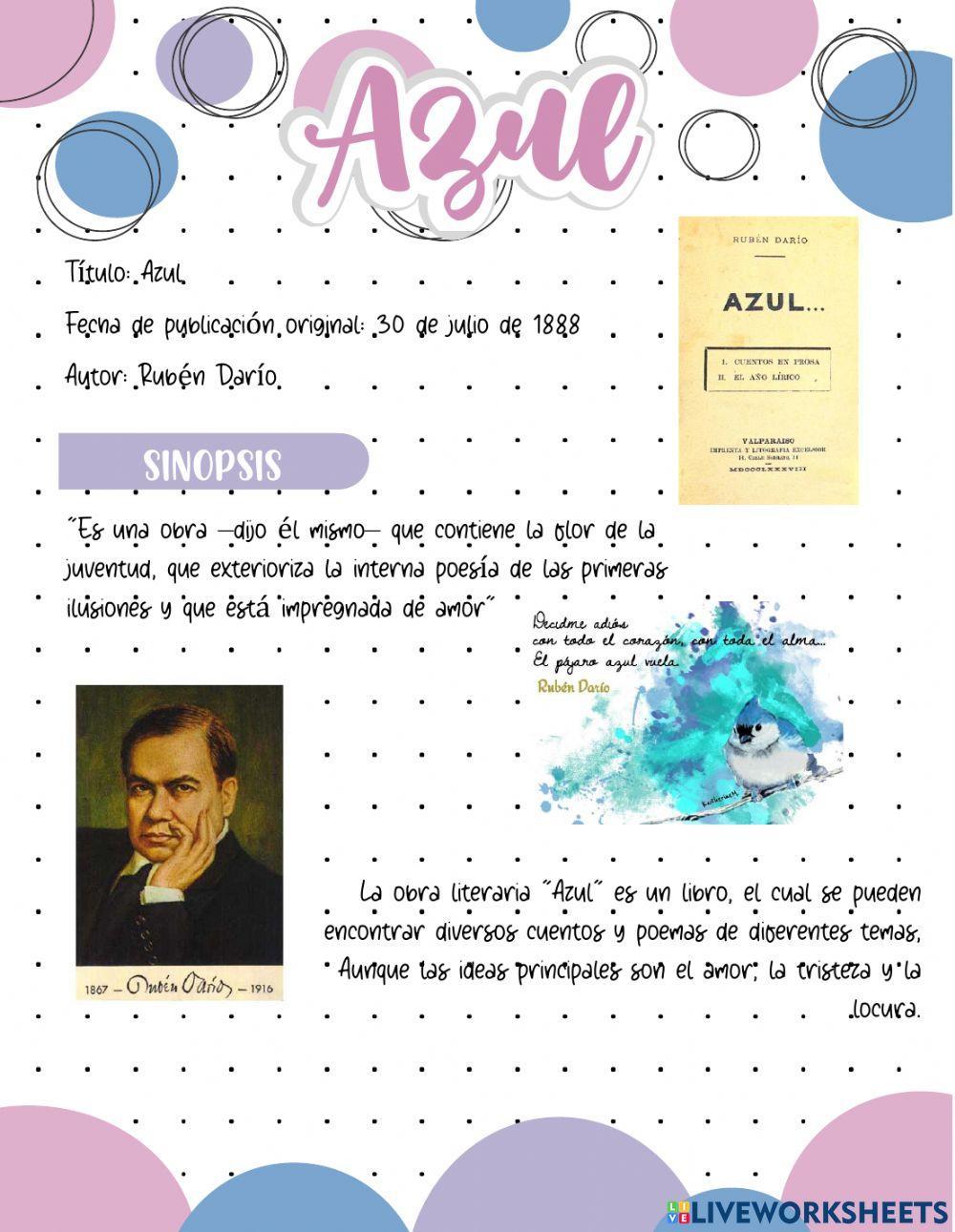 Azul Rubén Darío worksheet | Live Worksheets