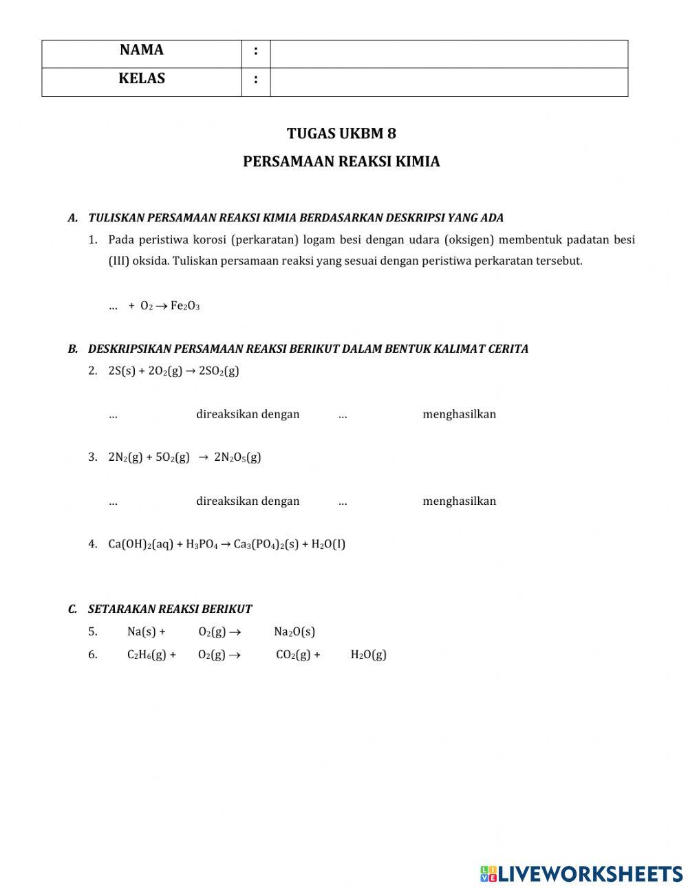 Tugas Pers Reak… | Free Interactive Worksheets | 5123008