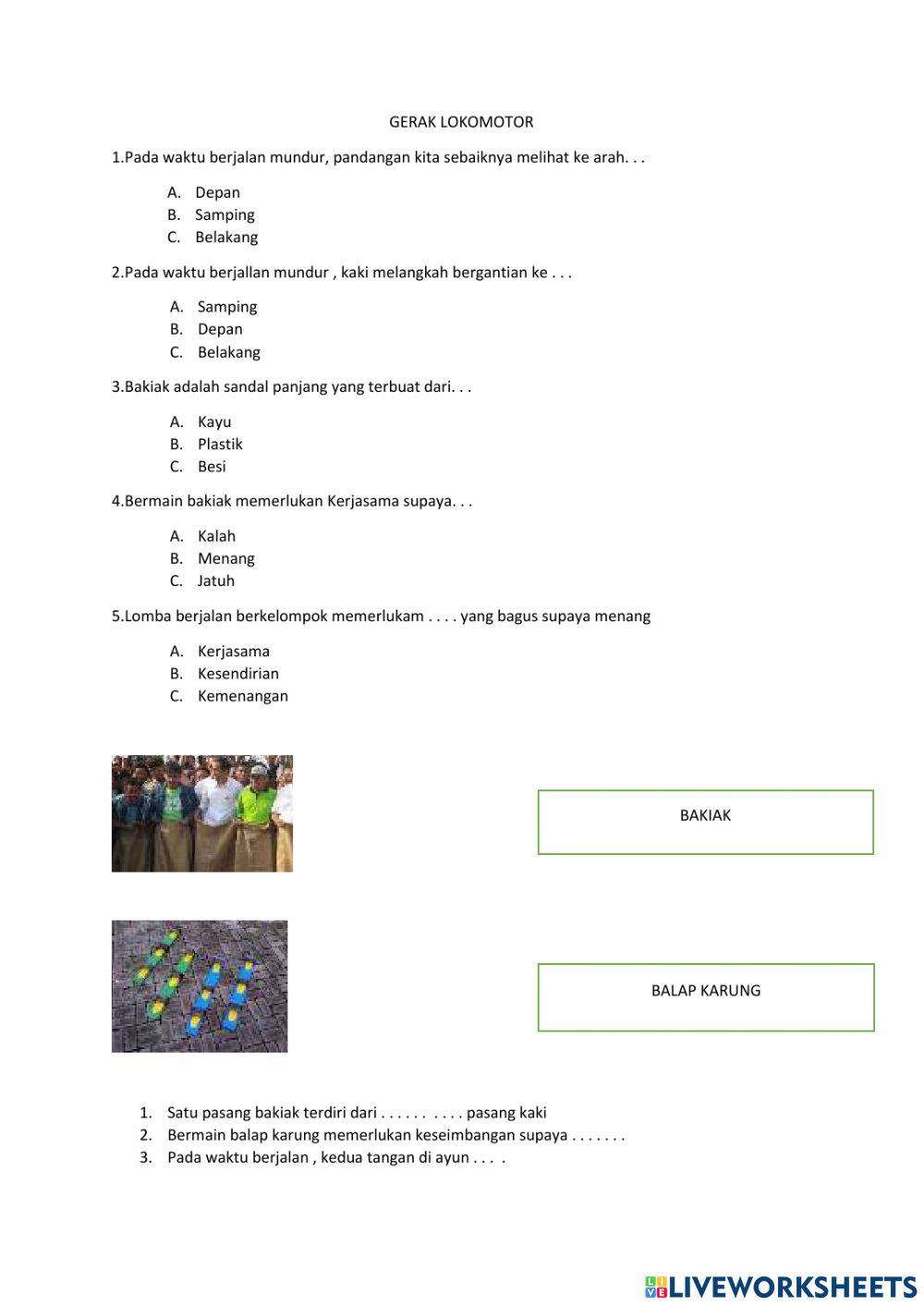 Gerak dasar lokomotor | Live Worksheets
