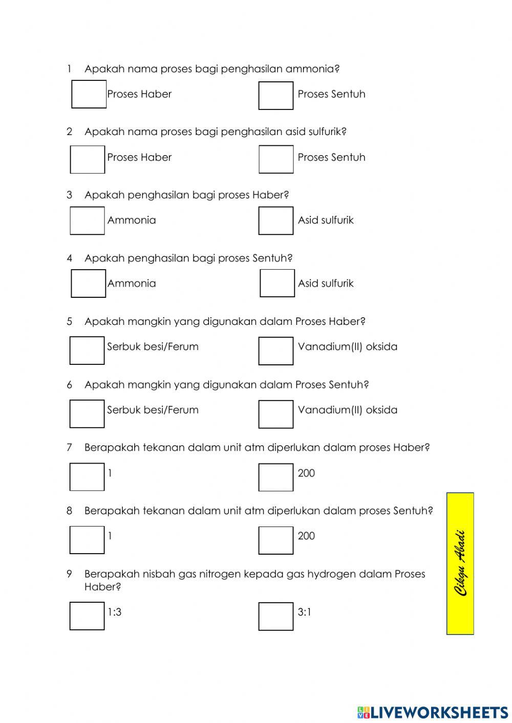 PROSES HABER VS PROSES SENTUH online exercise for | Live Worksheets