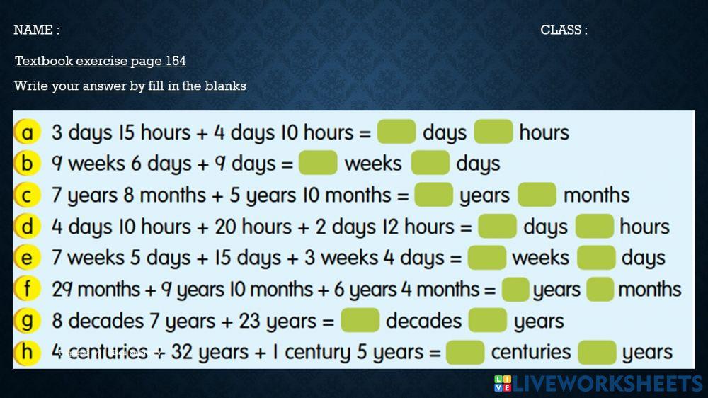 Addition of Time activity | Live Worksheets