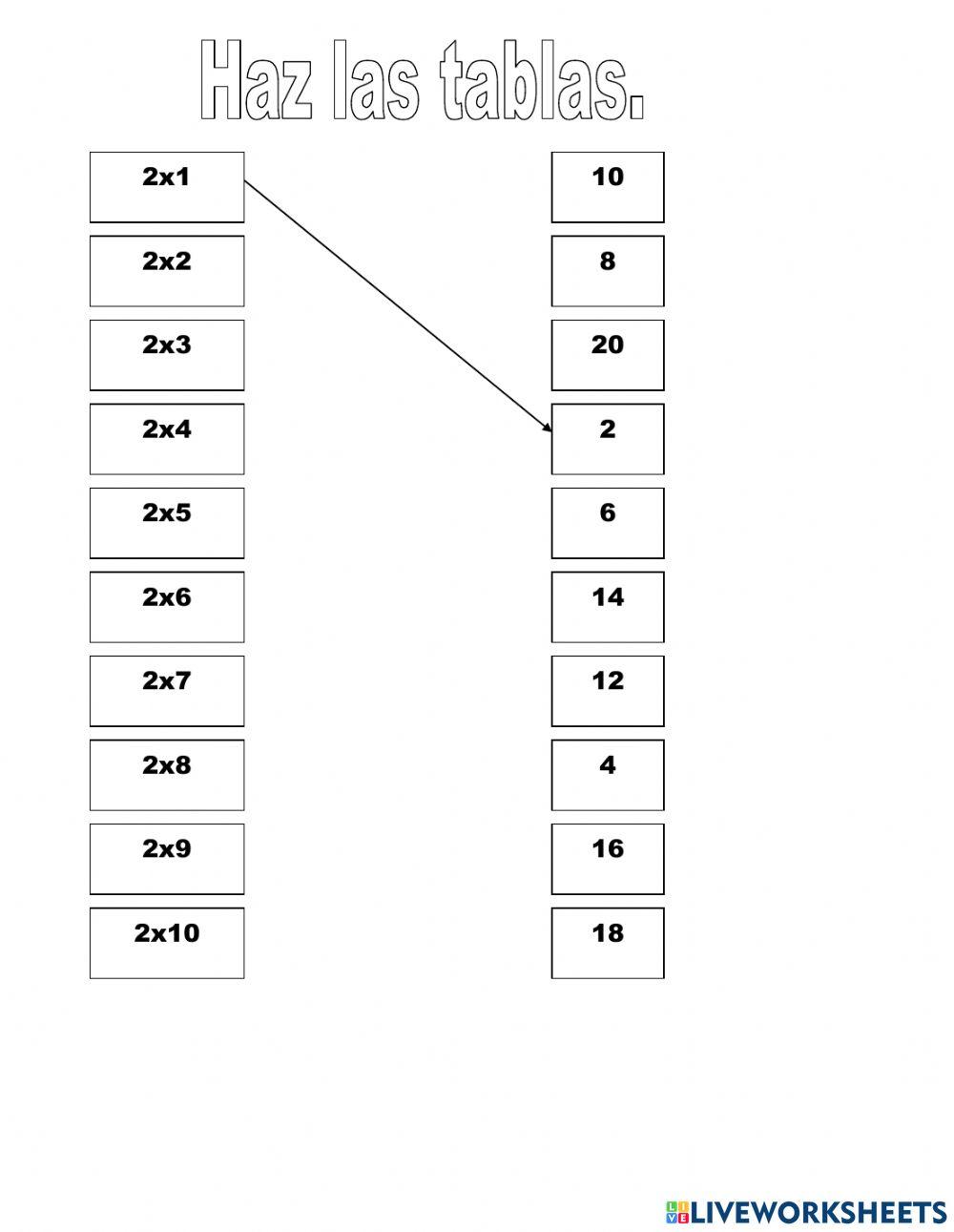 La tabla del 2 online exercise for Laboral | Live Worksheets