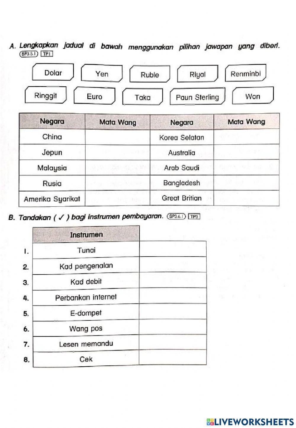 matawang | Free Interactive Worksheets | 5123074