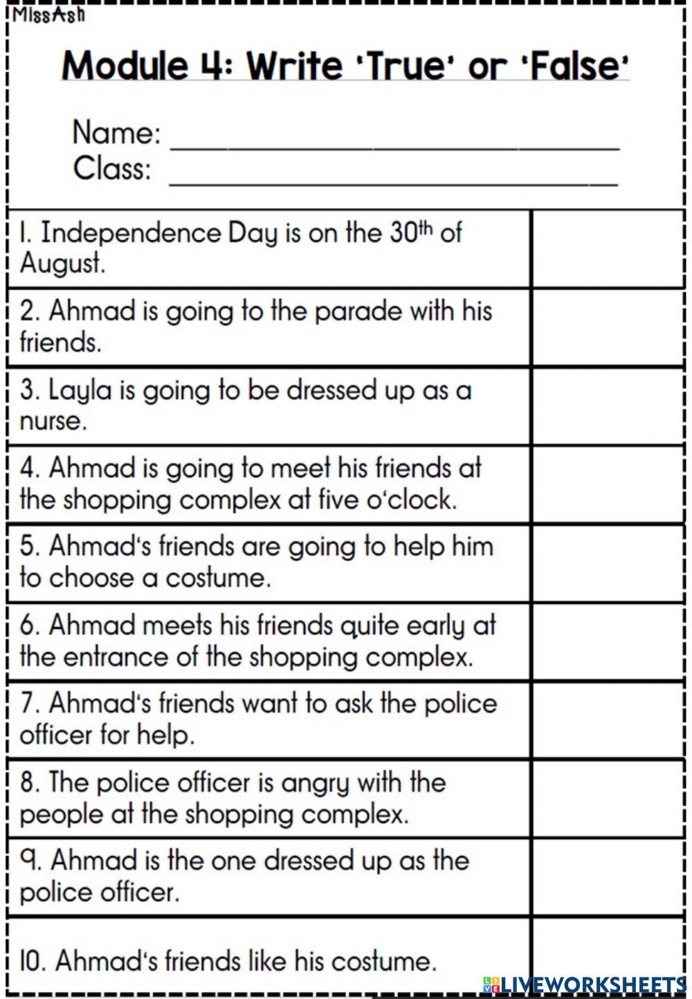 Year 4 module 4 | Free Interactive Worksheets | 1251739