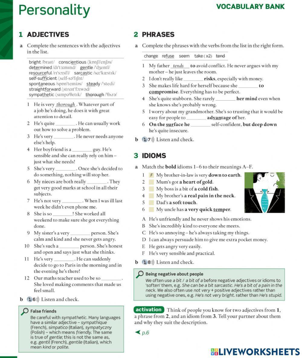 Personality NEF ad worksheet | Live Worksheets