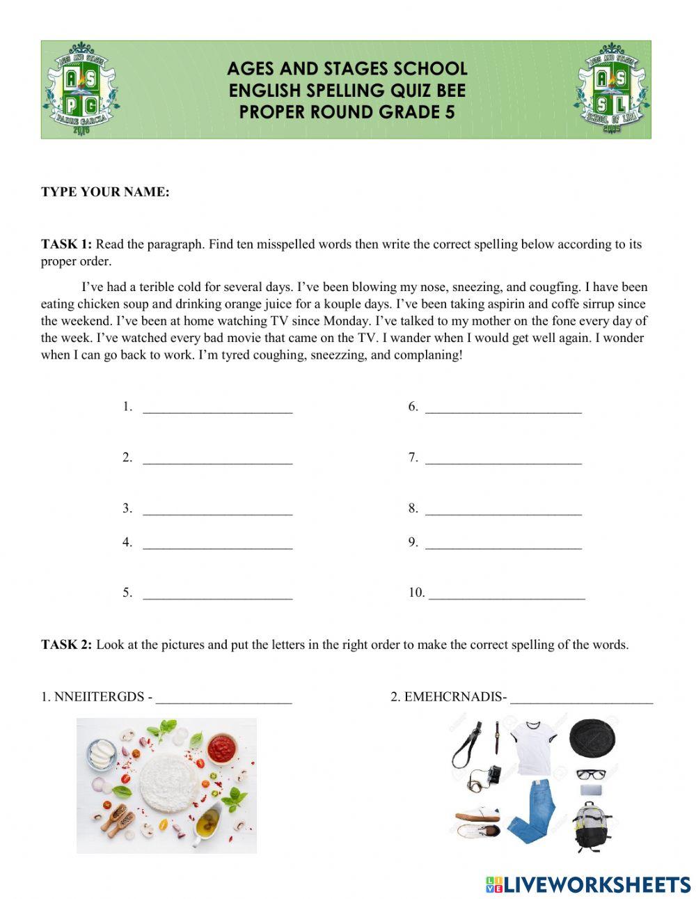 SPELLING QUIZ BEE 5 3650915 | basanchez | Live