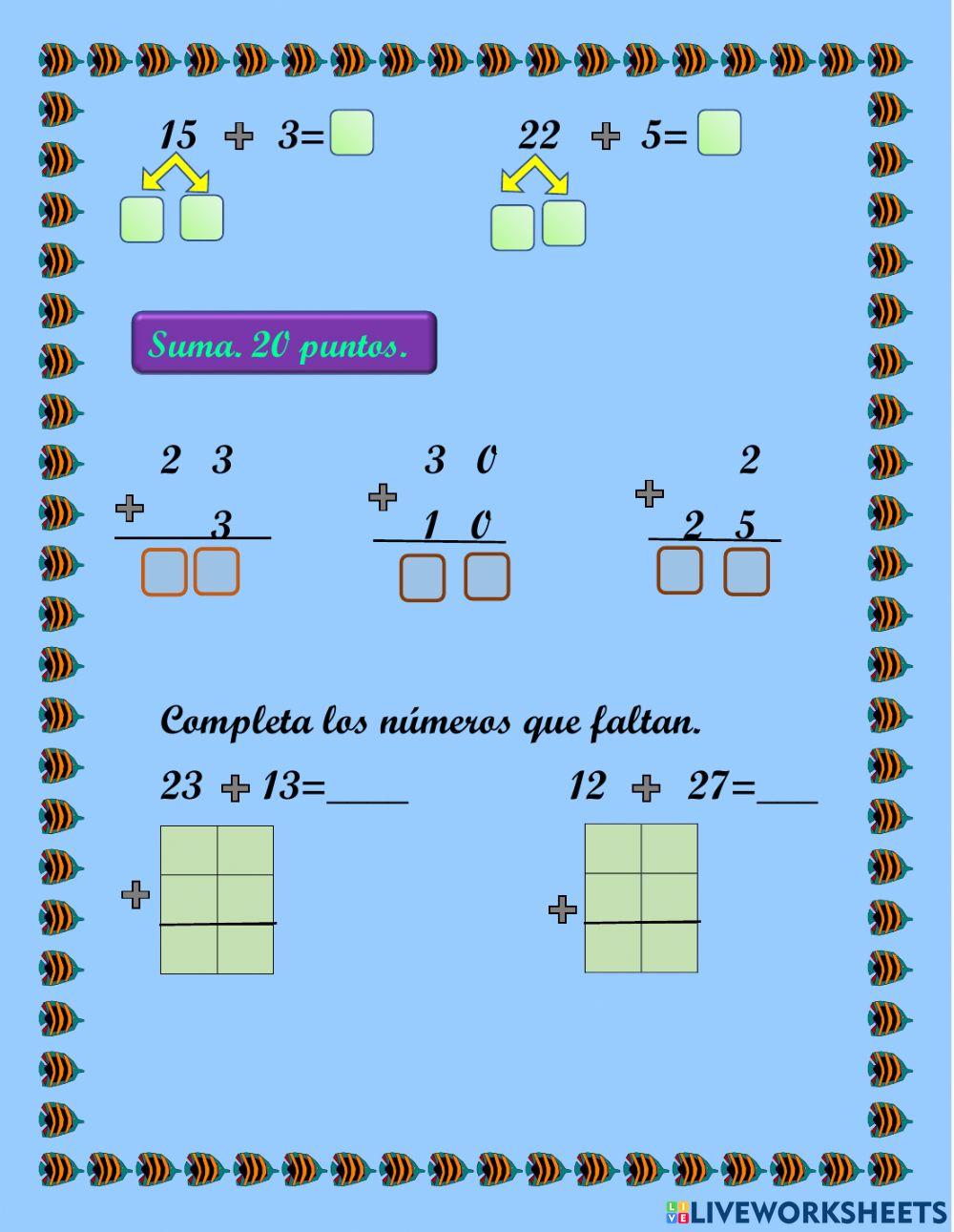 Suma interactive worksheet for primero | Live Worksheets