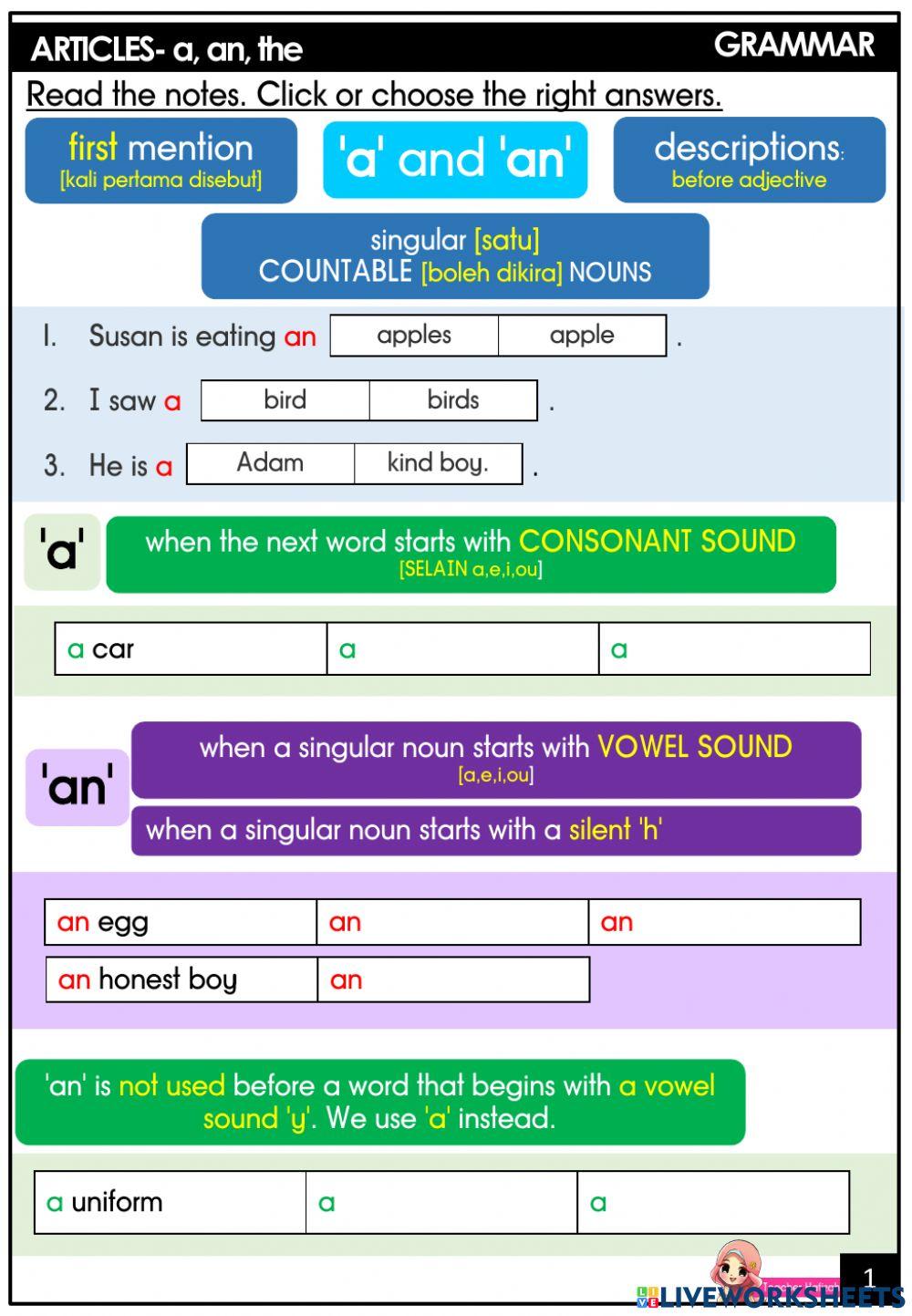 1252366 | A, an, the- GRAMMAR NOTES | Fieyzamir