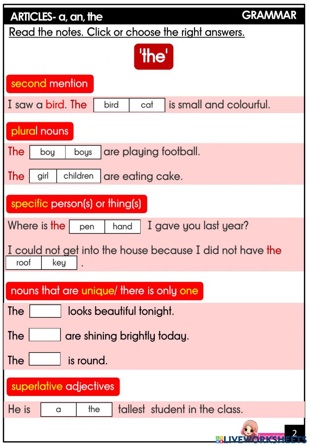 A, an, the- GRA… | Free Interactive Worksheets | 1252366