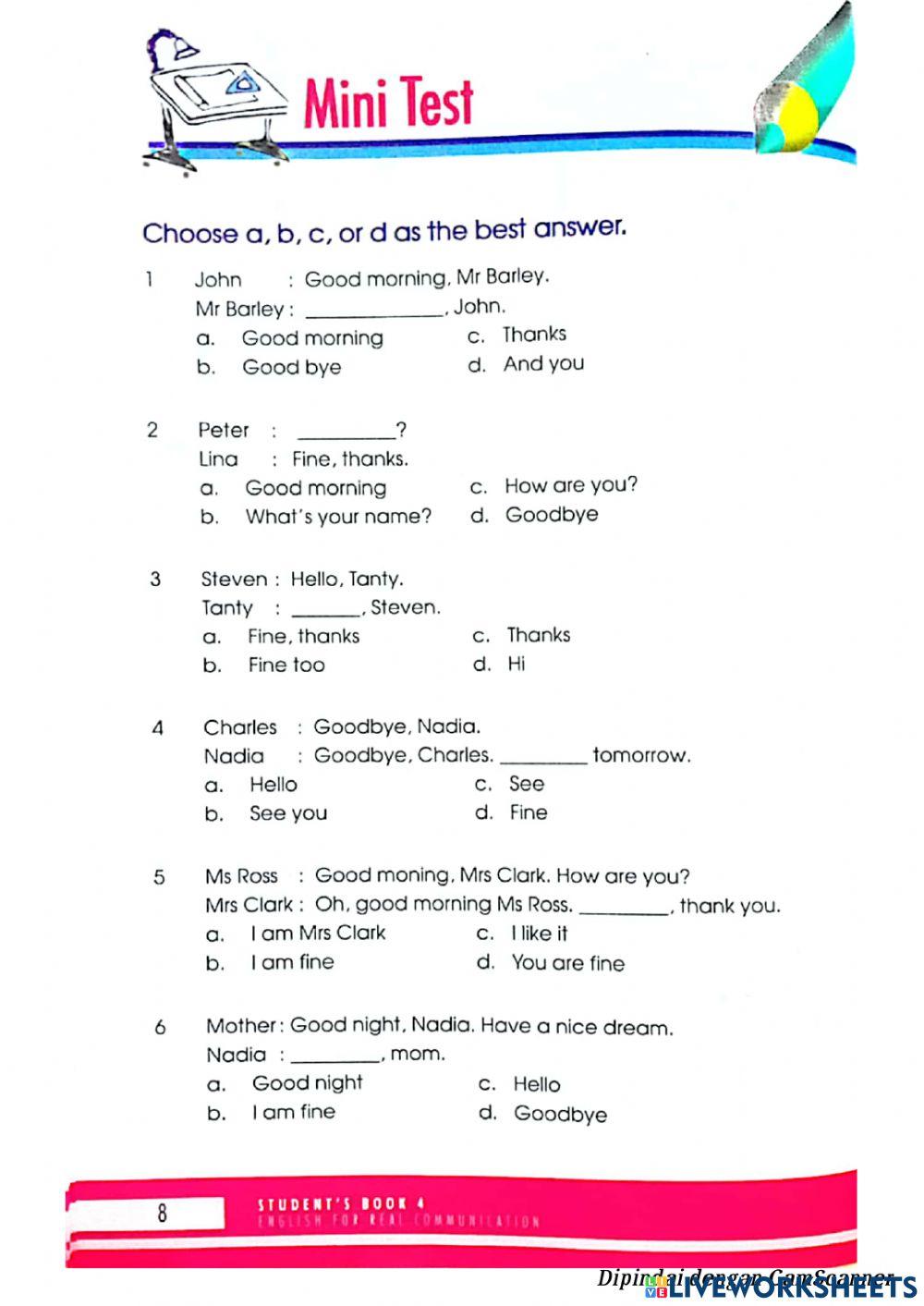 Greeting interactive worksheet for 4 | Live Worksheets